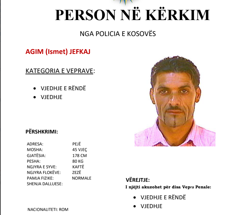 Lista e personave më të kërkuar nga Policia e Kosovës Lista e personave më të kërkuar nga Policia e Kosovës